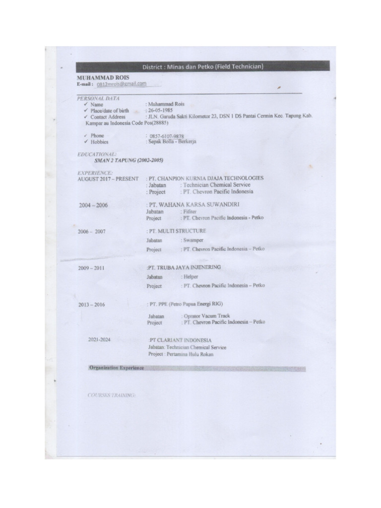 CV Muhammad Rois | PDF