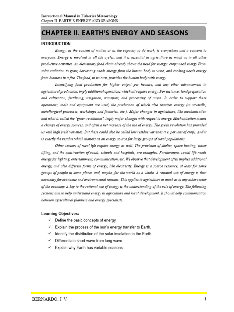 Chapter II. Earths Energy and Seasons | PDF