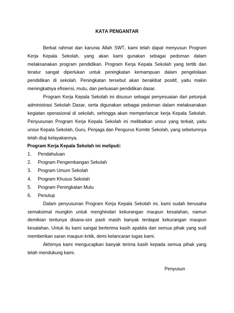 Program Kerja Kepsek BTK 06 | PDF