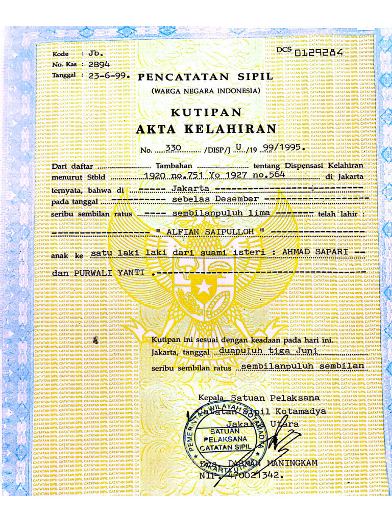 Akta Lahir Alfian | PDF