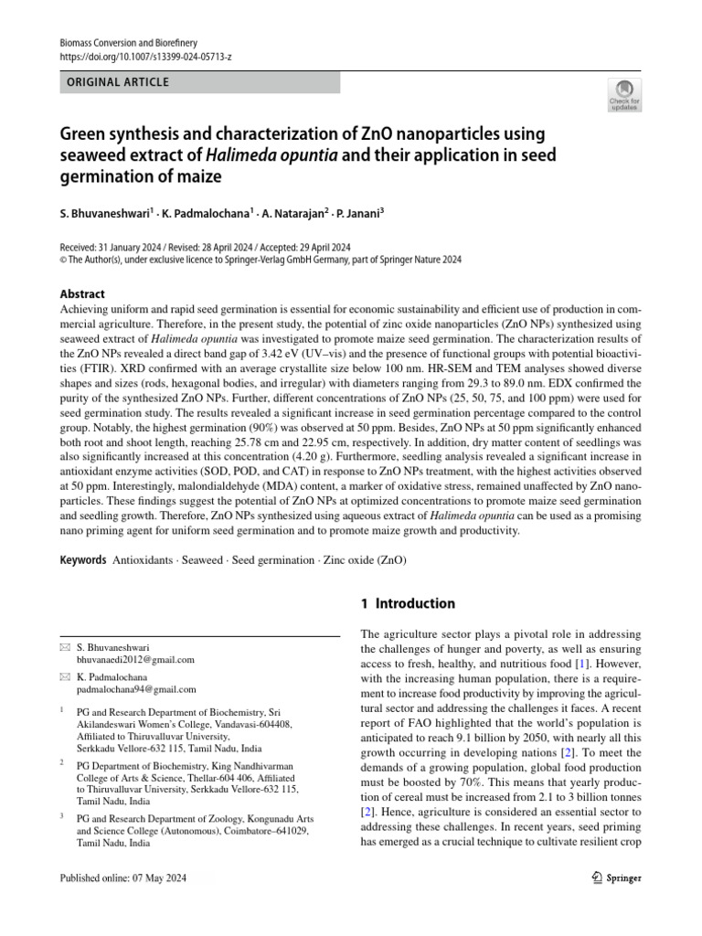 Green Synthesis and Characterization of Zno Nanoparticles Using Seaweed Extract of and Their ...