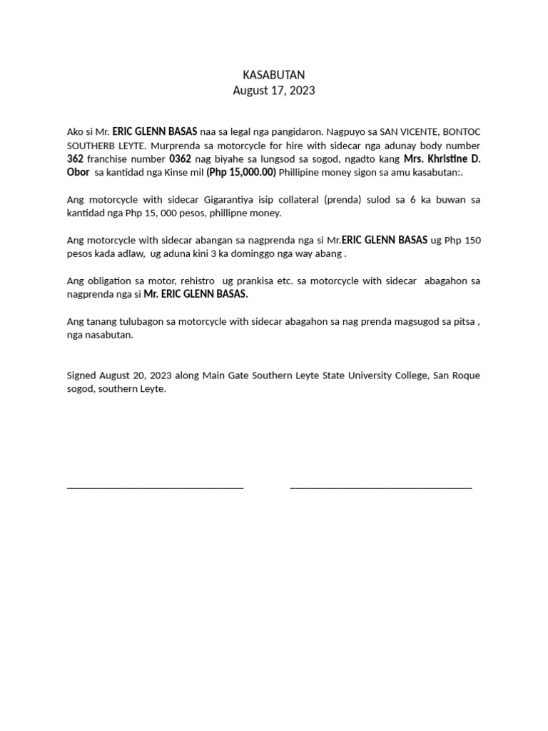 Motorcycle Prenda Agreement Details | PDF | Sports & Recreation ...