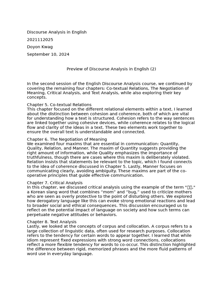 Discourse Analysis Response Paper | PDF | Discourse | Science & Mathematics