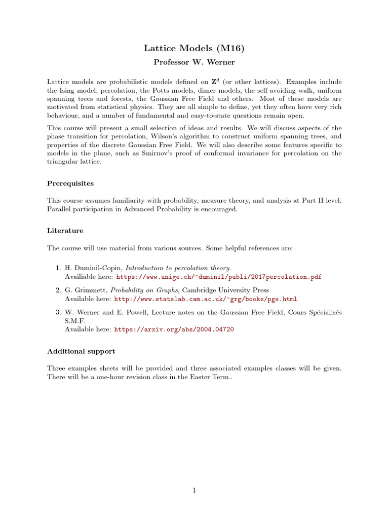 CU Lattice - Models - Werner | PDF