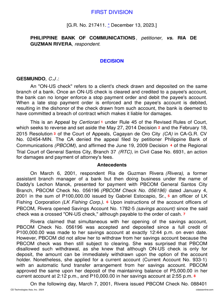Philippine Bank of Communications v. Rivera | PDF