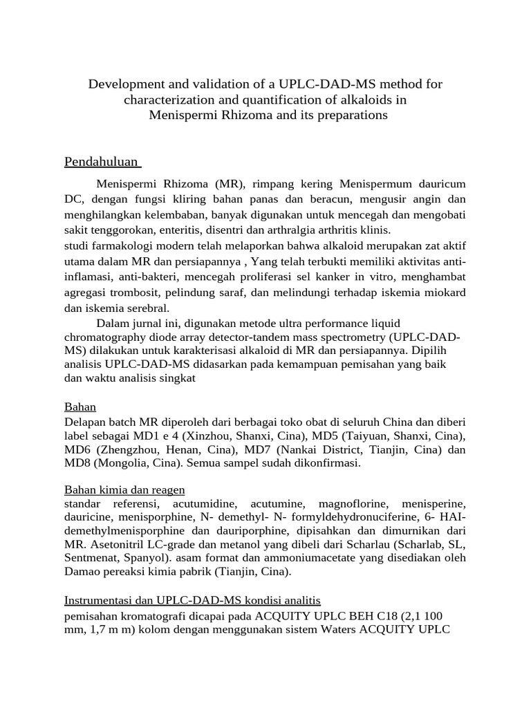 Development and Validation of A UPLC | PDF