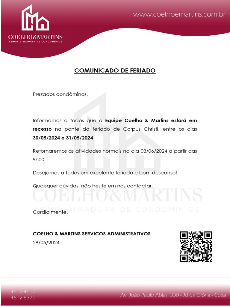 Comunicado de Recesso Feriado | PDF