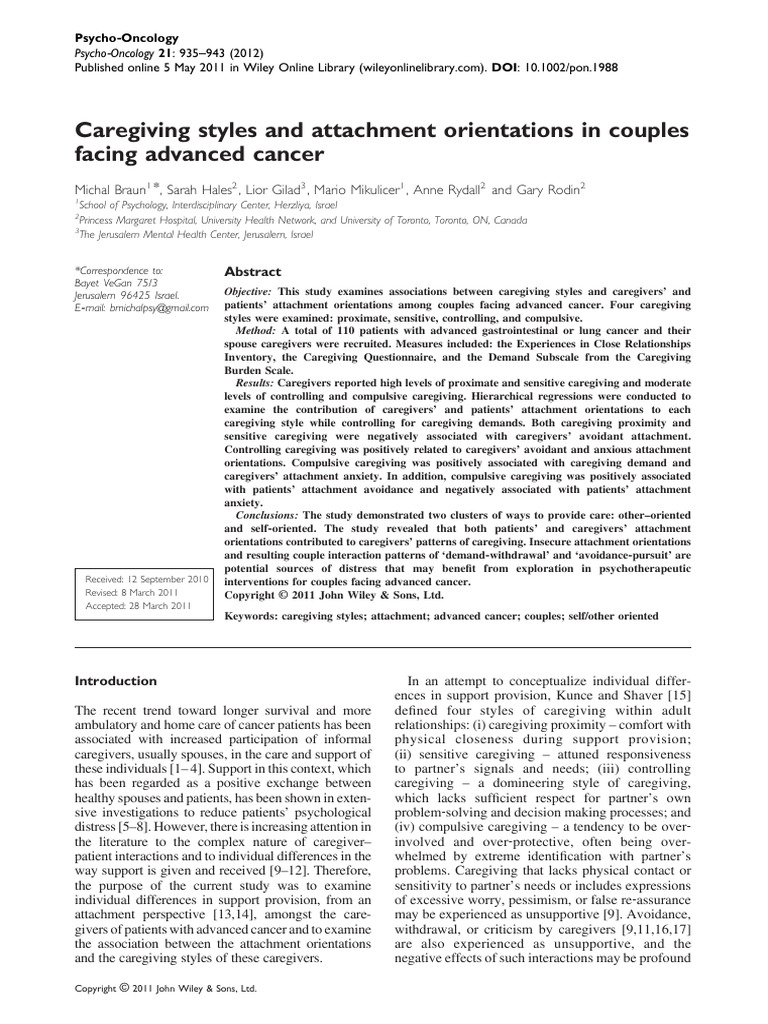 Psycho-Oncology - 2011 - Braun - Caregiving Styles and Attachment ...