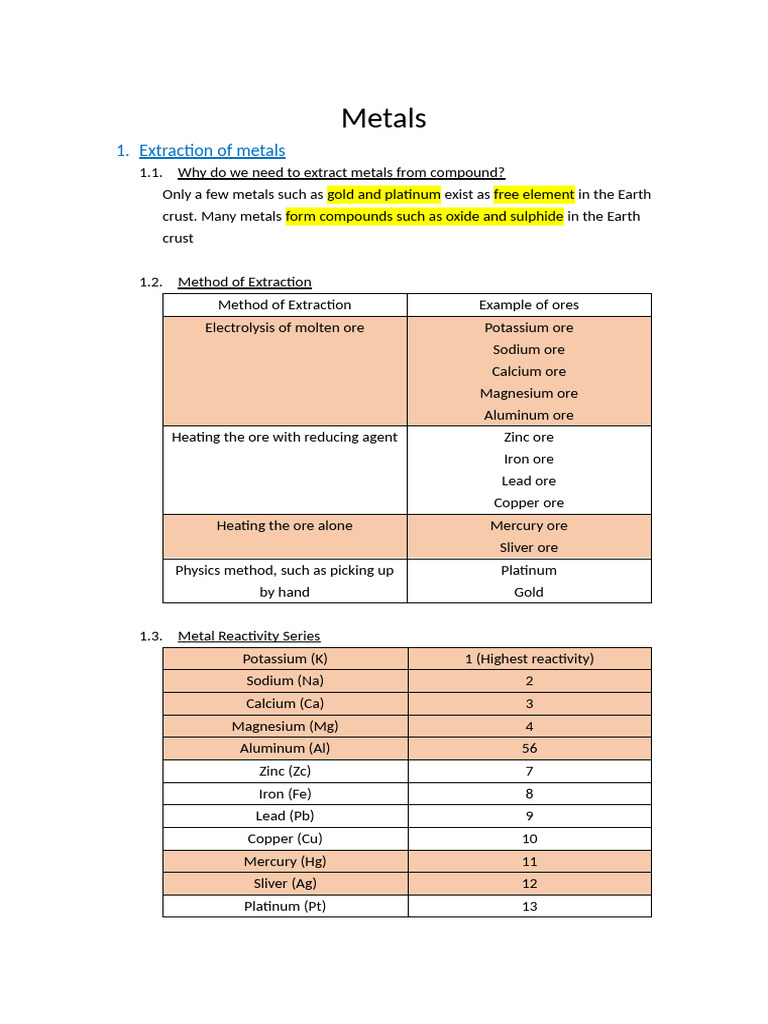 Dse Chem Metals Note | PDF