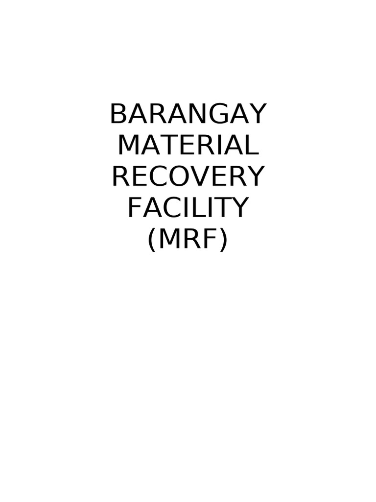Barangay Material Recovery Facility | PDF