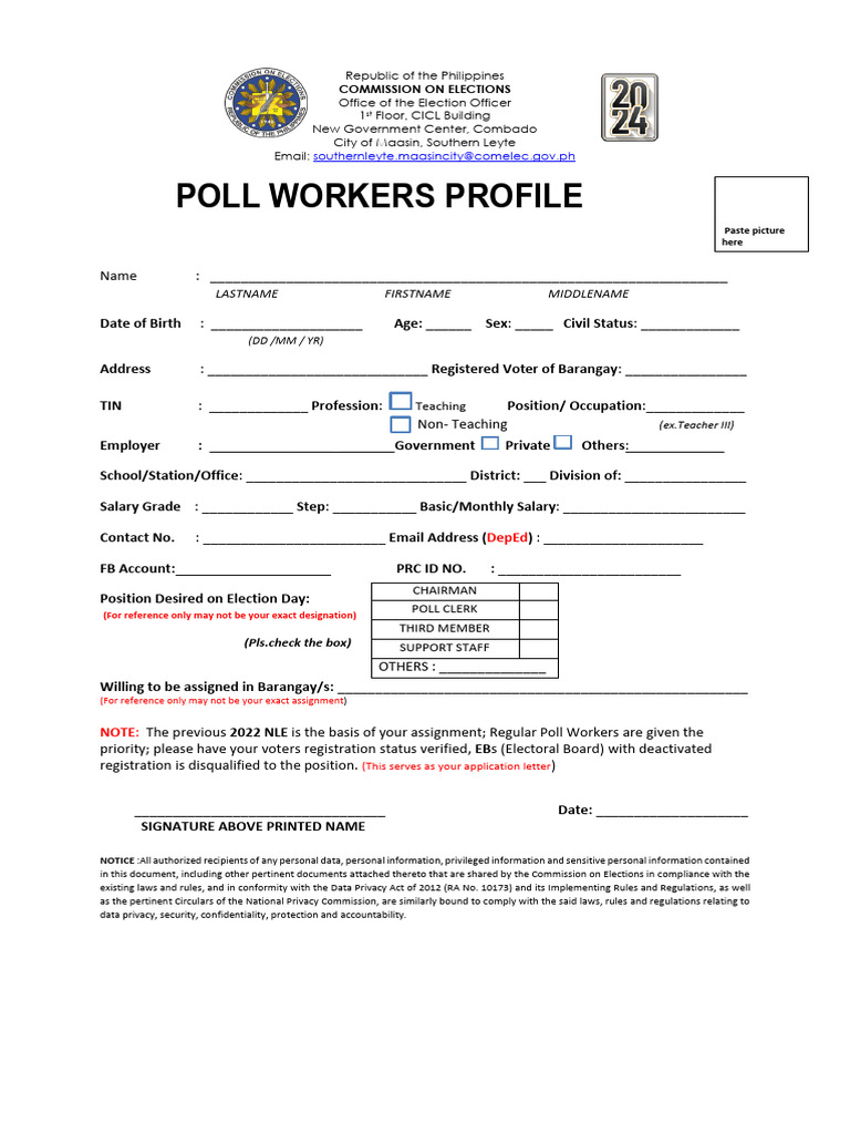 COMELEC Maasin POLLWORKERS-PROFILE | PDF