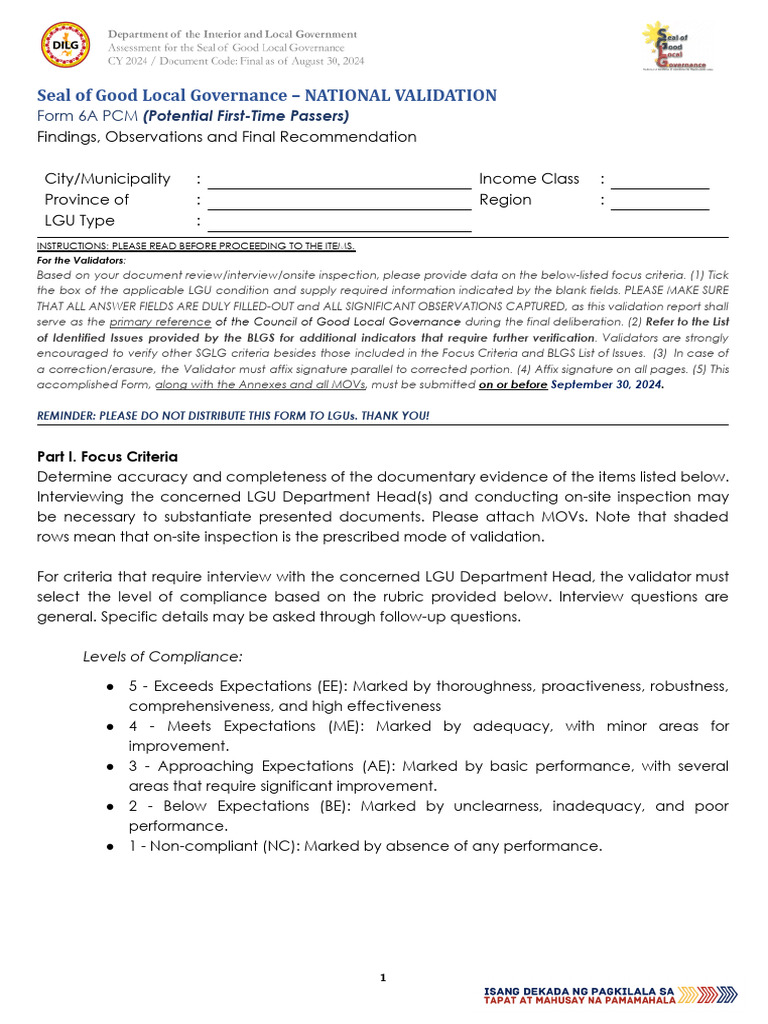 Annex C - Form 6A PCM National Validation 2024 - With Interview | PDF