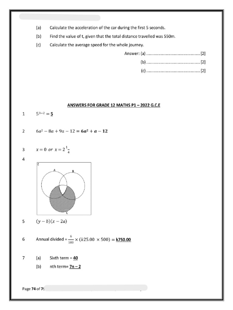 Mathematics 2022 P1 GCE Answer | PDF
