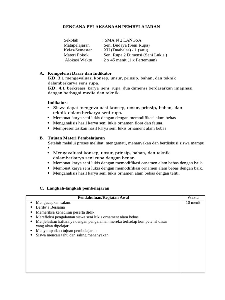 RPP Seni Rupa Kelas Xii | PDF