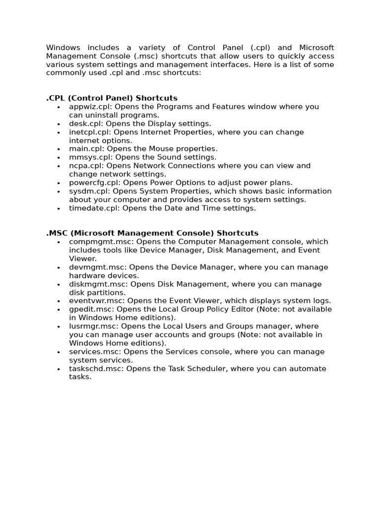 Windows - A Variety of Control Panel Shortcuts | PDF | Computers