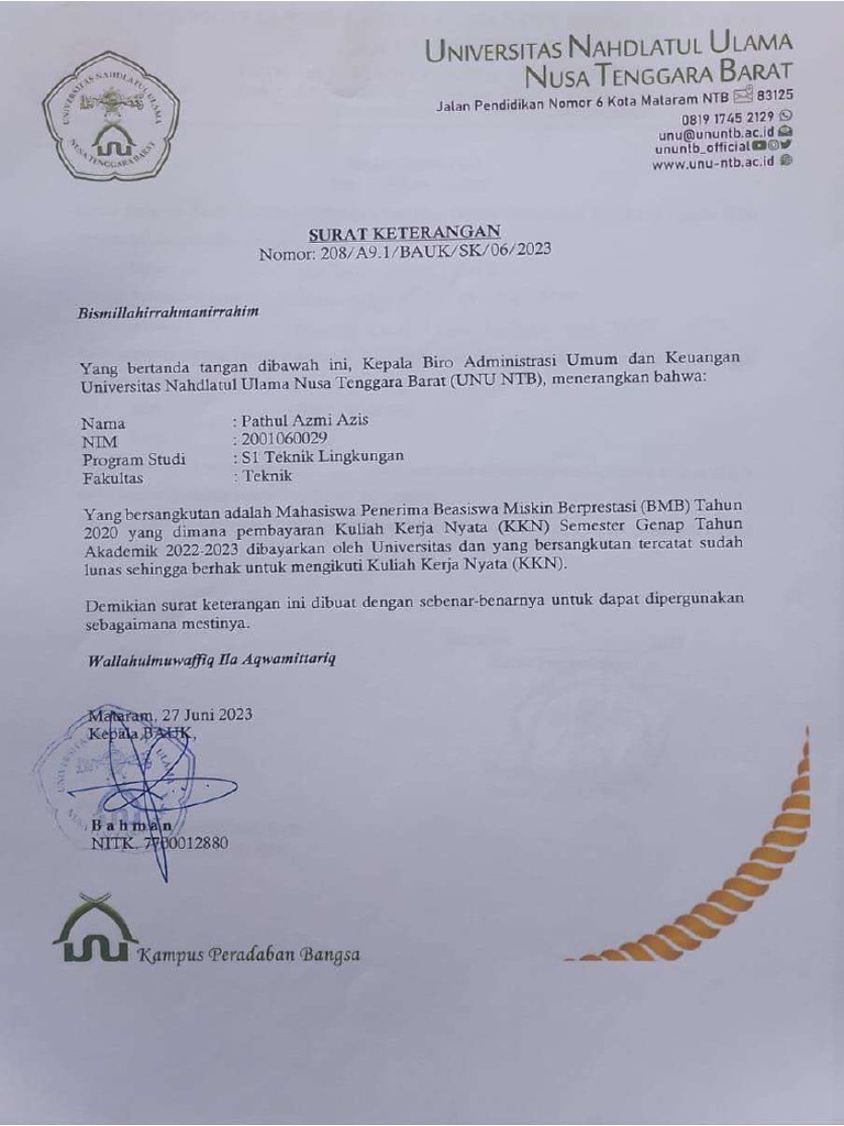 Suket Lunas Pembayaran KKN | PDF