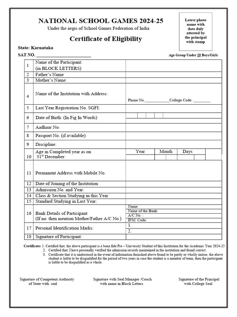 Sports Eligibility 2024-25 Form | PDF