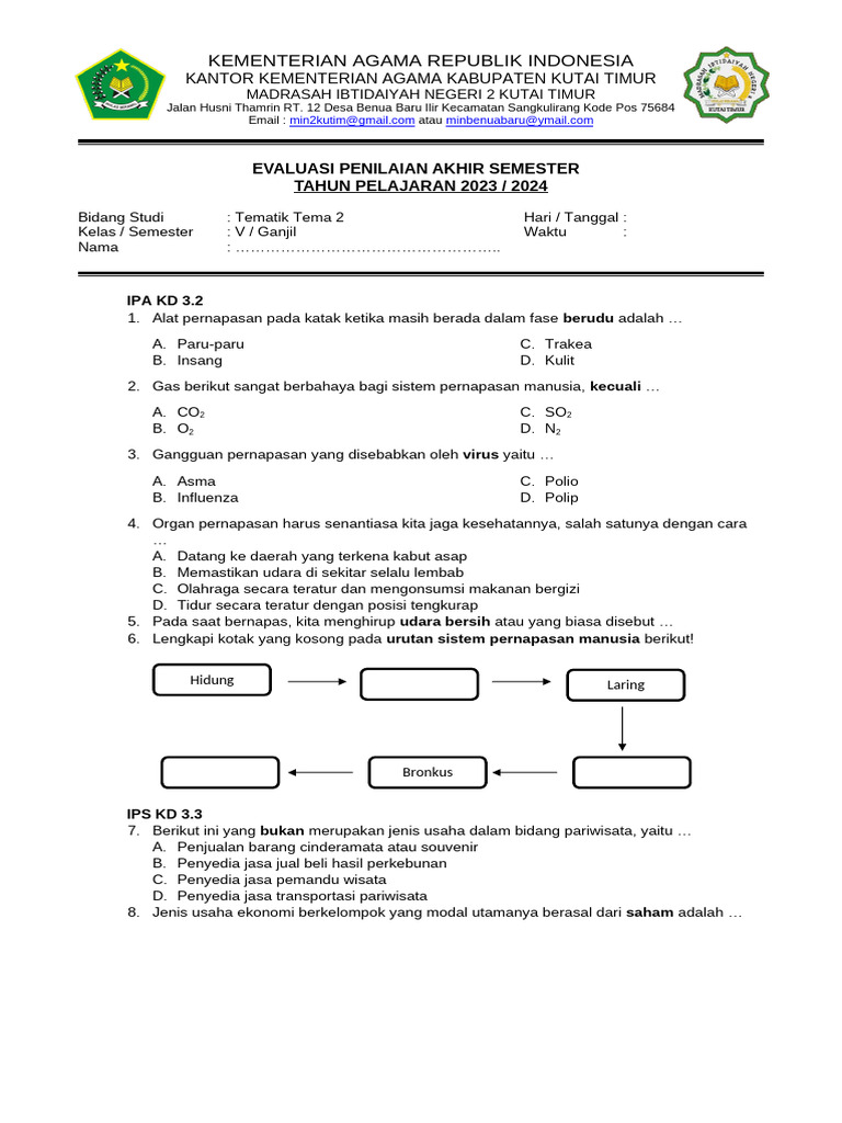 Soal Pas Tema 2 Kelas 5 Ta 2023-2024 | PDF