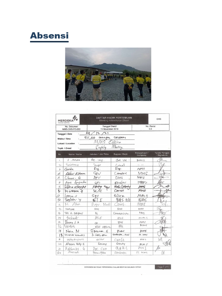 16.1 Absensi Safety Meeting | PDF