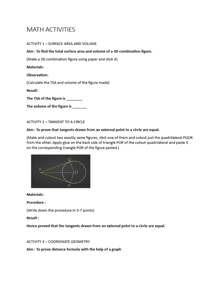 Math Activities | PDF