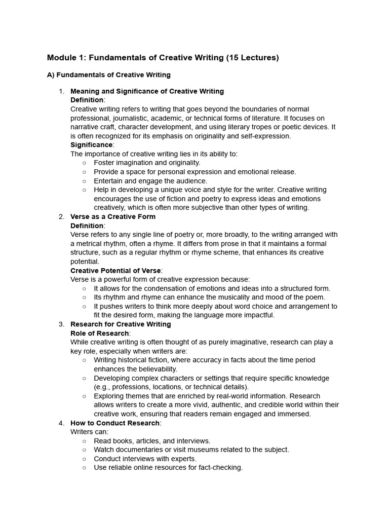 Module 1 - Fundamentals of Creative Writing (15 Lectures) | PDF