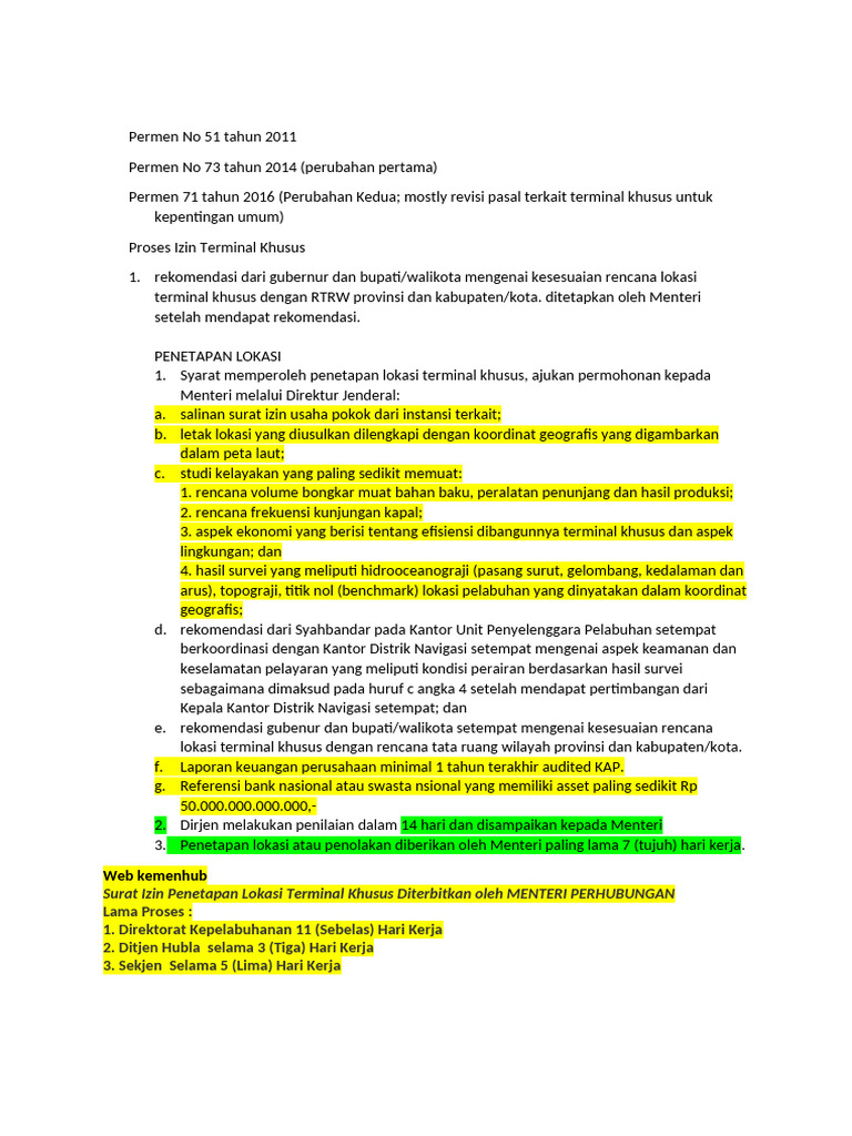 Summary Proses Izin Terminal Khusus | PDF