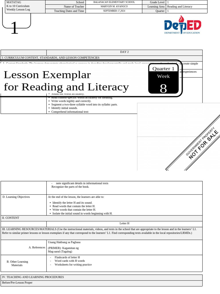 LE - G1 - Q1 - Week 8 - Read and Lit - Ver1-D2 | PDF