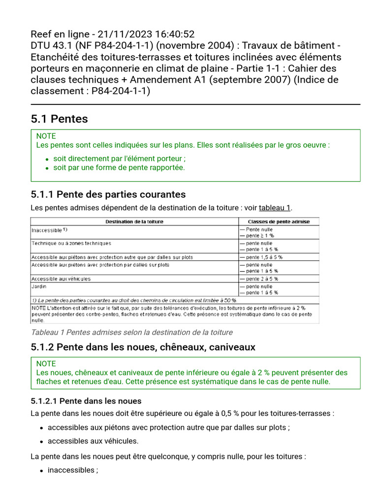 Reef - DTU 43.1 Pente | PDF