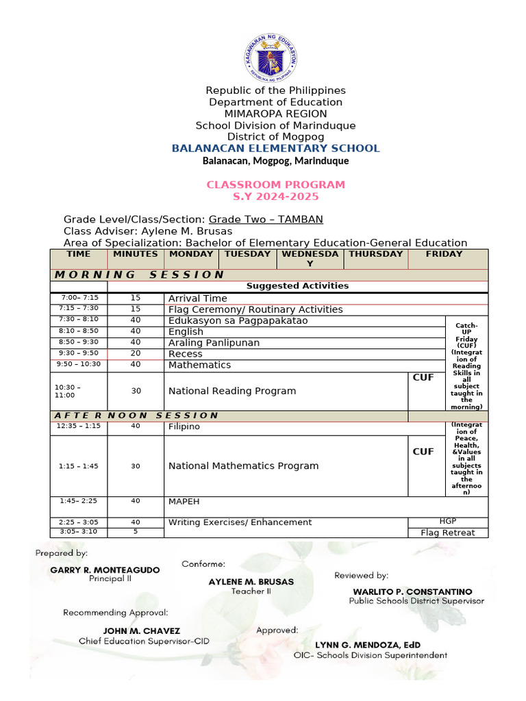 CLASSROOM-PROGRAM-gr 2 - TAMBAN Final | PDF