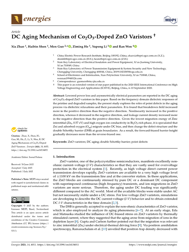 DC Aging Mechanism of Co2O3-Doped ZnO Varistors | PDF