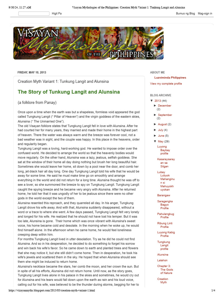 Visayan Mythologies of The Philippines - Creation Myth Variant 1 ...