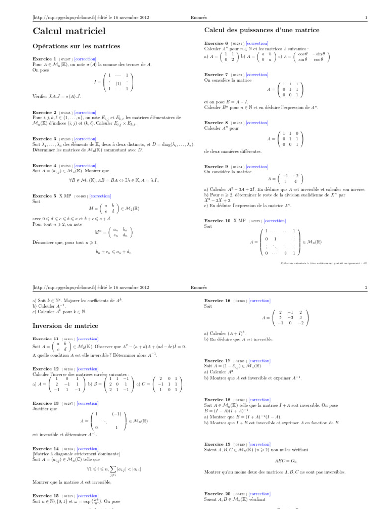 Calcul Matriciel | PDF