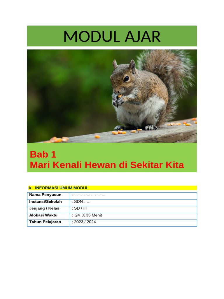 MA Bab 1 Mari Kenali Hewan Di Sekitar Kita | PDF