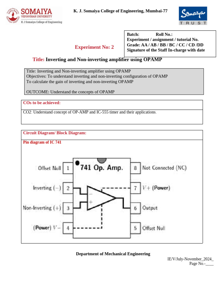 OPAMP Amplifier Lab Guide | PDF | Operational Amplifier | Technology & Engineering