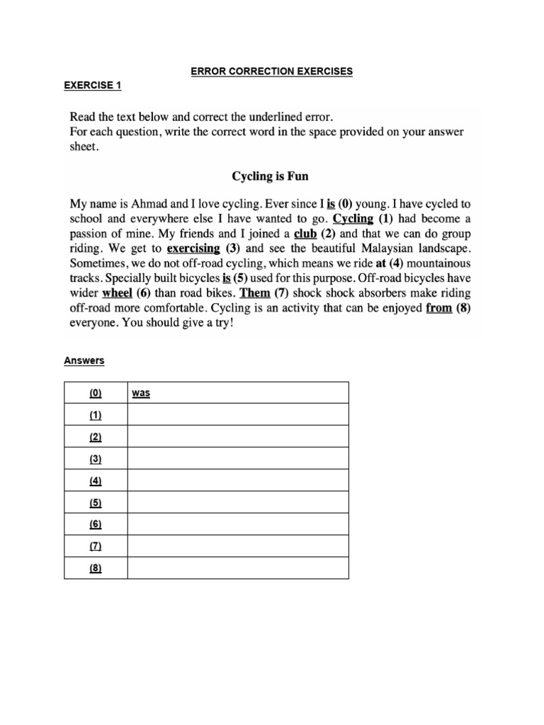 MUHAMMAD AQEEL MUHAIMIN BIN MASRY Moe - ERROR CORRECTION EXERCISES | PDF
