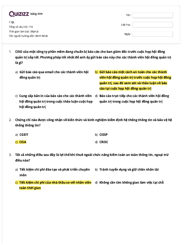 1 QL - Quizizz | PDF