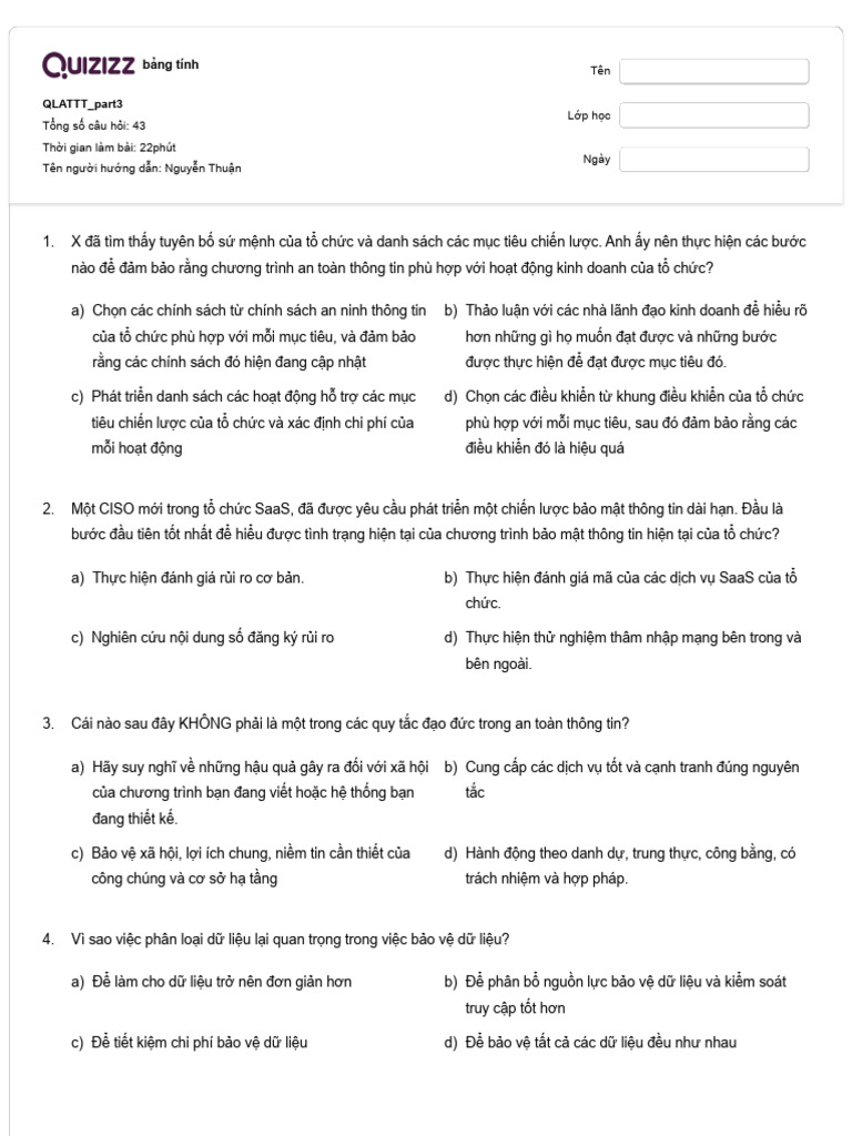 QLATTT - Part3 - Quizizz | PDF