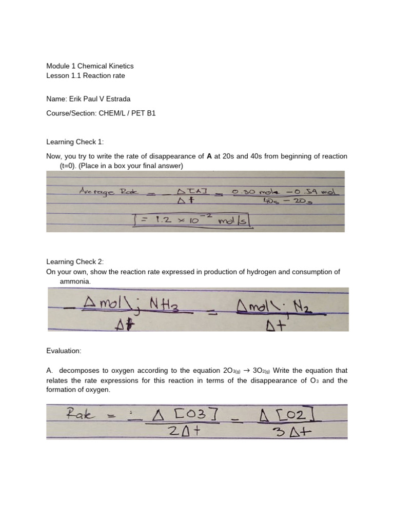 Answer Sheet - Reaction Rate | PDF