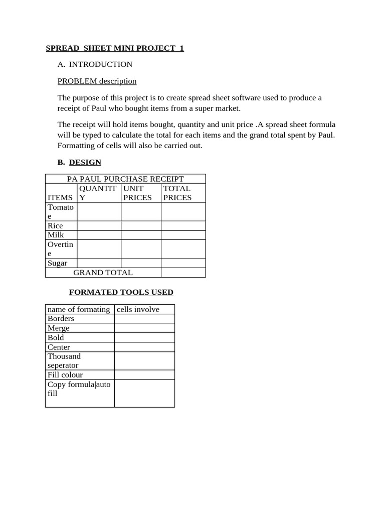Spread Sheet Mini Project 1 | PDF