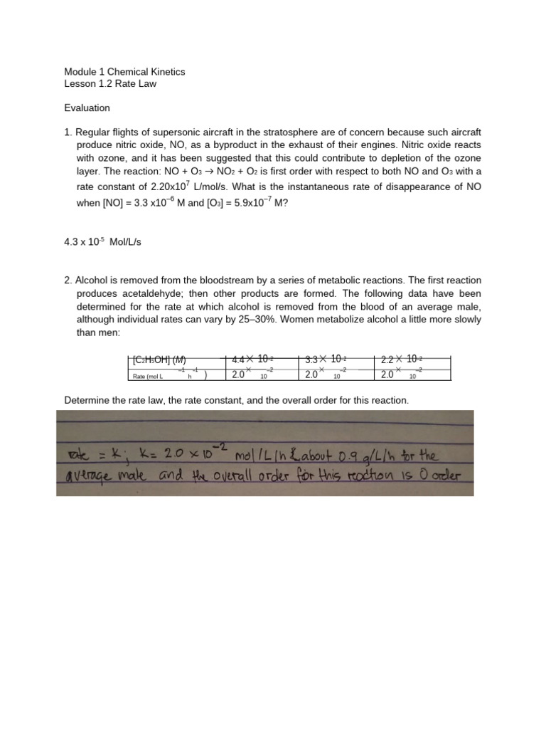 Answer Sheet - Rate Law | PDF