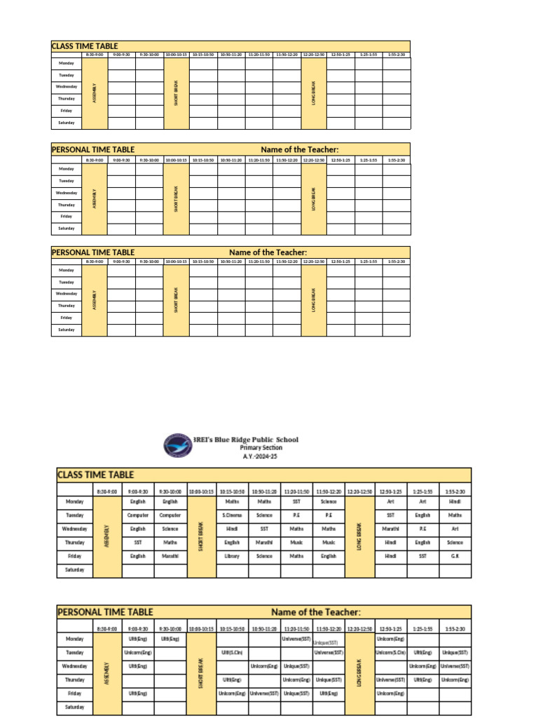 Time Table Format | PDF