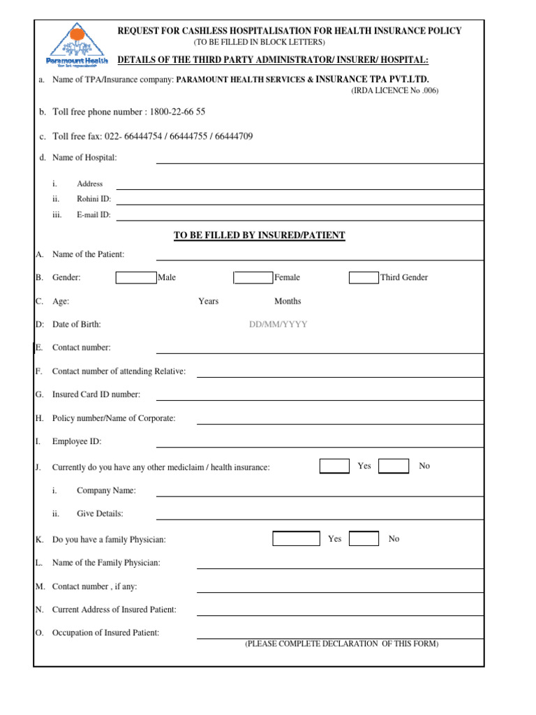 Paramount New Preauth | PDF