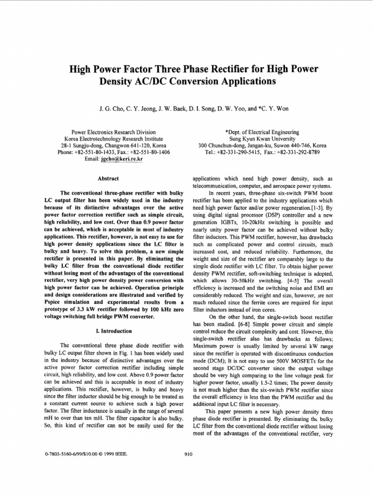 High Power Factor Three Phase Rectifier For High Power Density AC/DC ...