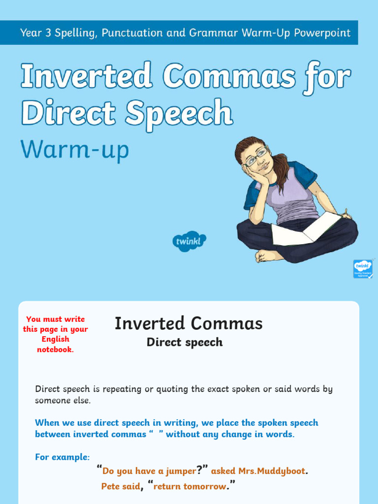 t2 e 3774 Year 3 Inverted Commas For Direct Speech Warmup Powerpoint ...
