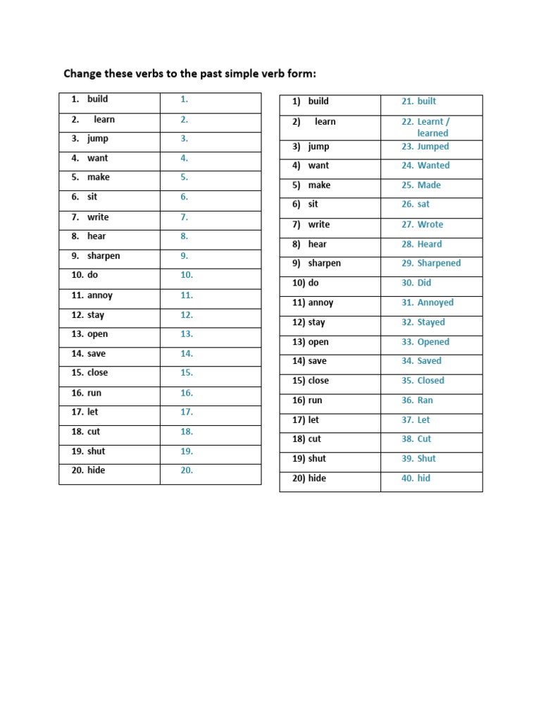 Past Simple Verb Form Activity | PDF