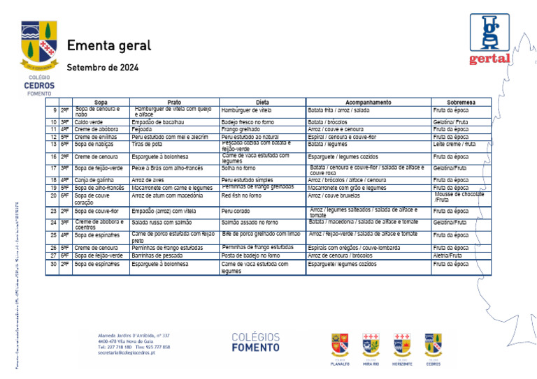 Ementa Geral: Setembro de 2024 | PDF