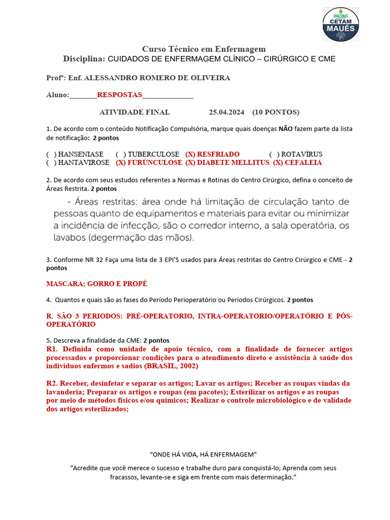 Prova Final - CC e Cme Respondida | PDF