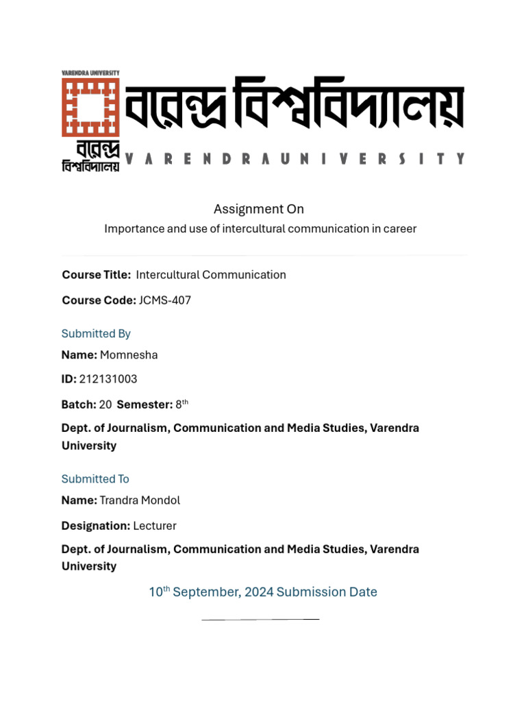 Assignment On: Importance and Use of Intercultural Communication in Career | PDF