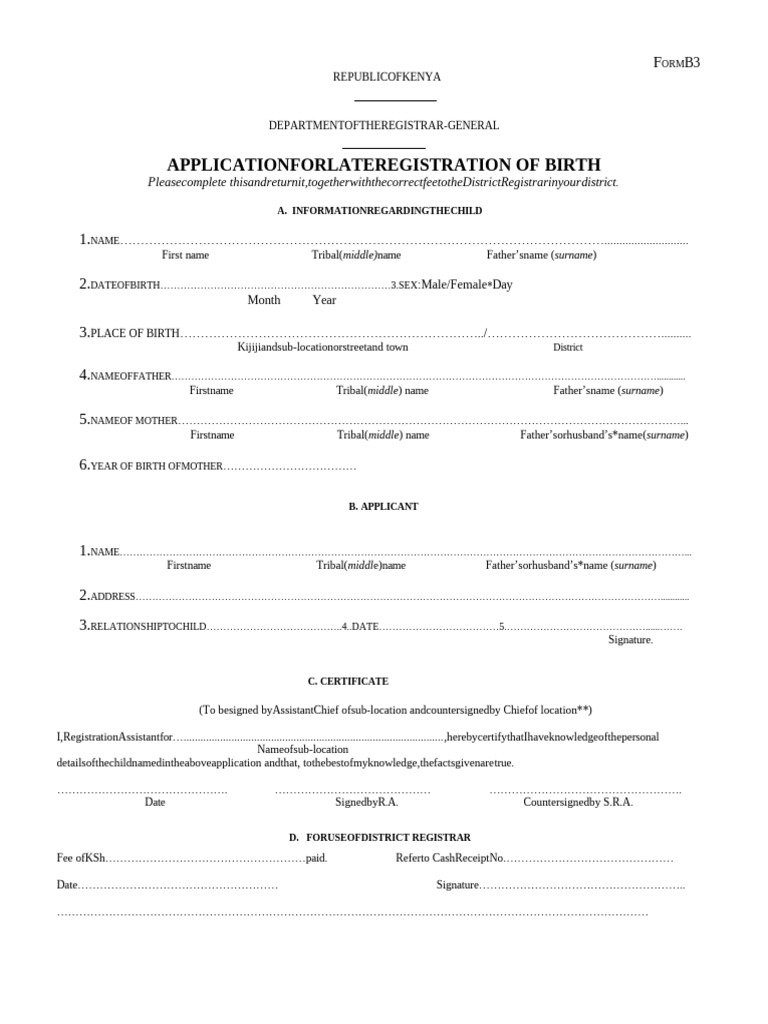 B3-Form For Birth Cert | PDF