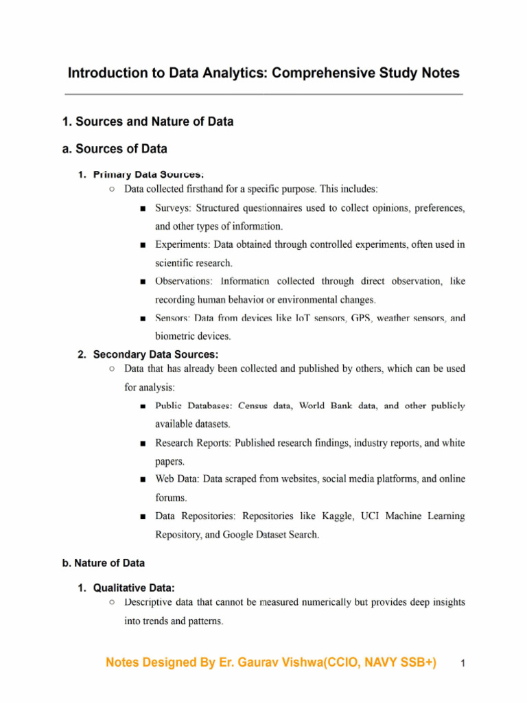Unit1 Introduction To Data Analytics And Data Analytics Lifecycle Notes Pdf 5026